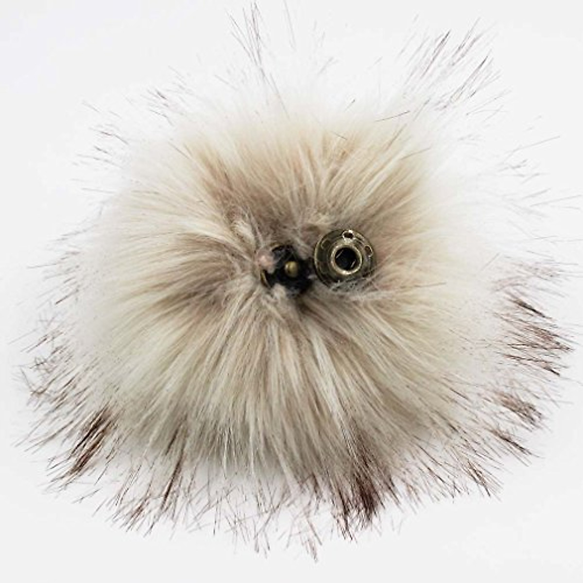 Pack of 12 Large Faux Raccoon Fur Pompoms Ball for Knitting Beanie Hats DIY with Press Snap Buttons 5in (Beige)