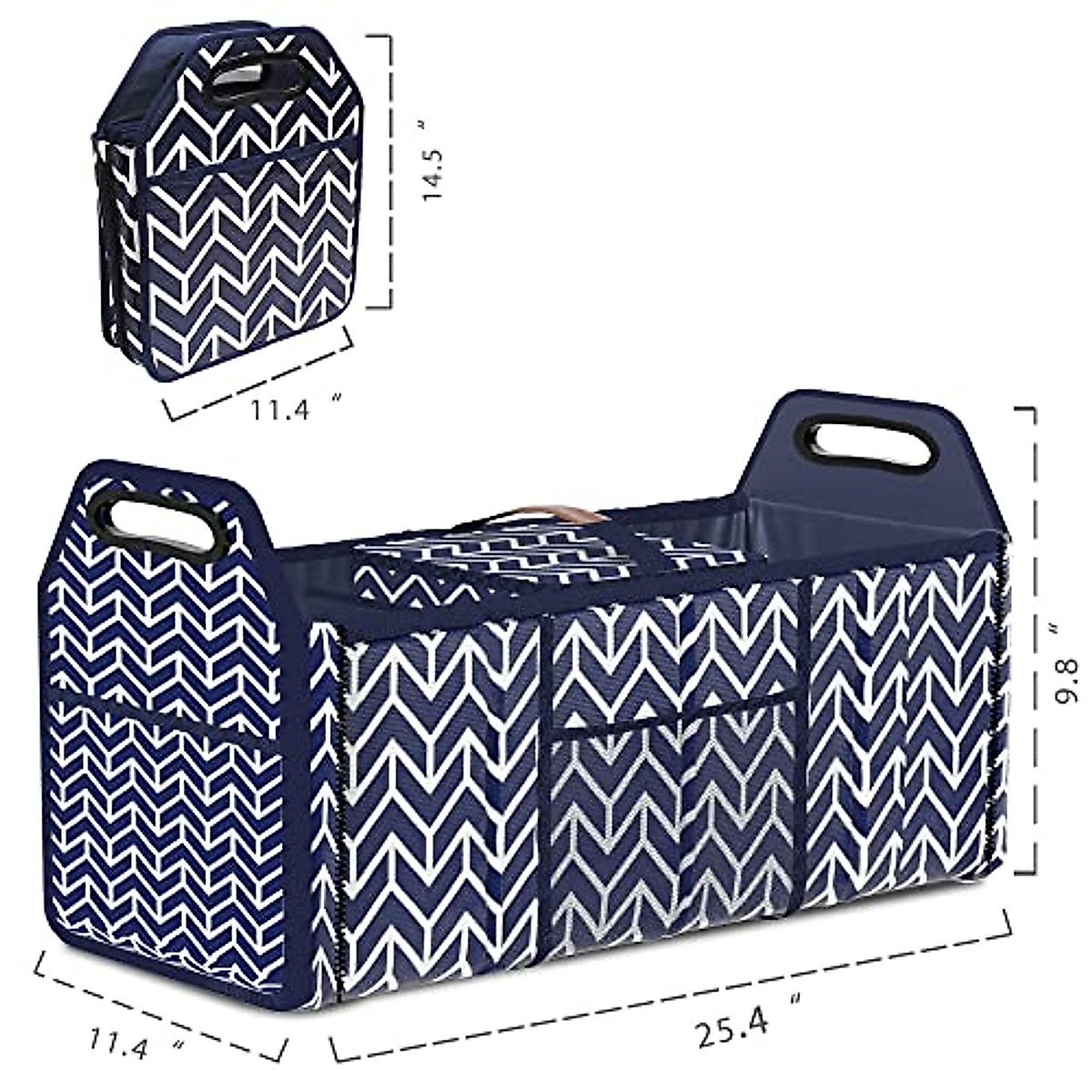 Trunk Organizer, Foldable Car Storage Bag Portable Insulation Cooler Bag Collapsible Vehicle Organizer Divider Storage Totes with 3 Compartment Cargo Tote for Groceries Caddy SUV, Navy Blue