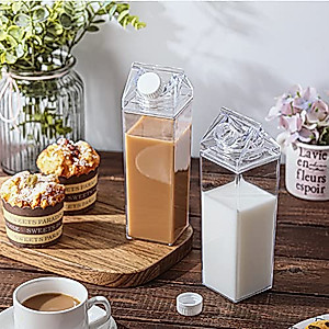 Clear Milk Carton Water Bottles, 17Oz Leakproof Cute Square Milk Box Portable Juice Bottle for Outdoor Sports Travel Camping School Activities (10)