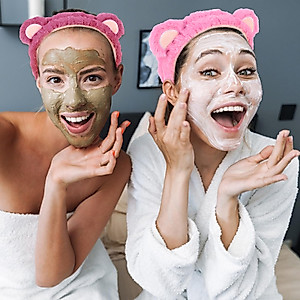 WHAVEL 2PCS Spa Headbands, Cute Bear Ears Makeup Skincare Face Wash Headbands (Pink, Rose)