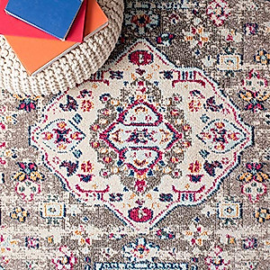 SAFAVIEH Madison Collection 3' x 5' Taupe / Ivory MAD468E Boho Chic Medallion Distressed Non-Shedding Living Room Bedroom Accent Rug