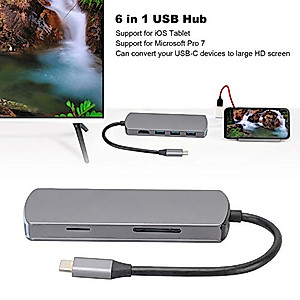 UBS Hub Extension, 6 in 1 USB3.0 Adapter Type C Multi‑Port USB C Expander Dock, to HDMI 4K Adapter Cable for Chrome Operating System/Windows7/8/10/XP/Linus/Vista