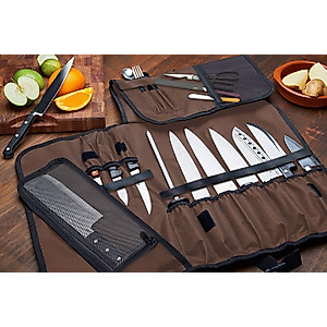 EVERPRIDE Chef Knife Roll Bag Holds 10 Knives – Contains 2 Large Zippered Pockets for Meat Cleavers and Cooking Tools – Durable Knife Carrier Case for Chefs and Culinary Students – Knives Not Included