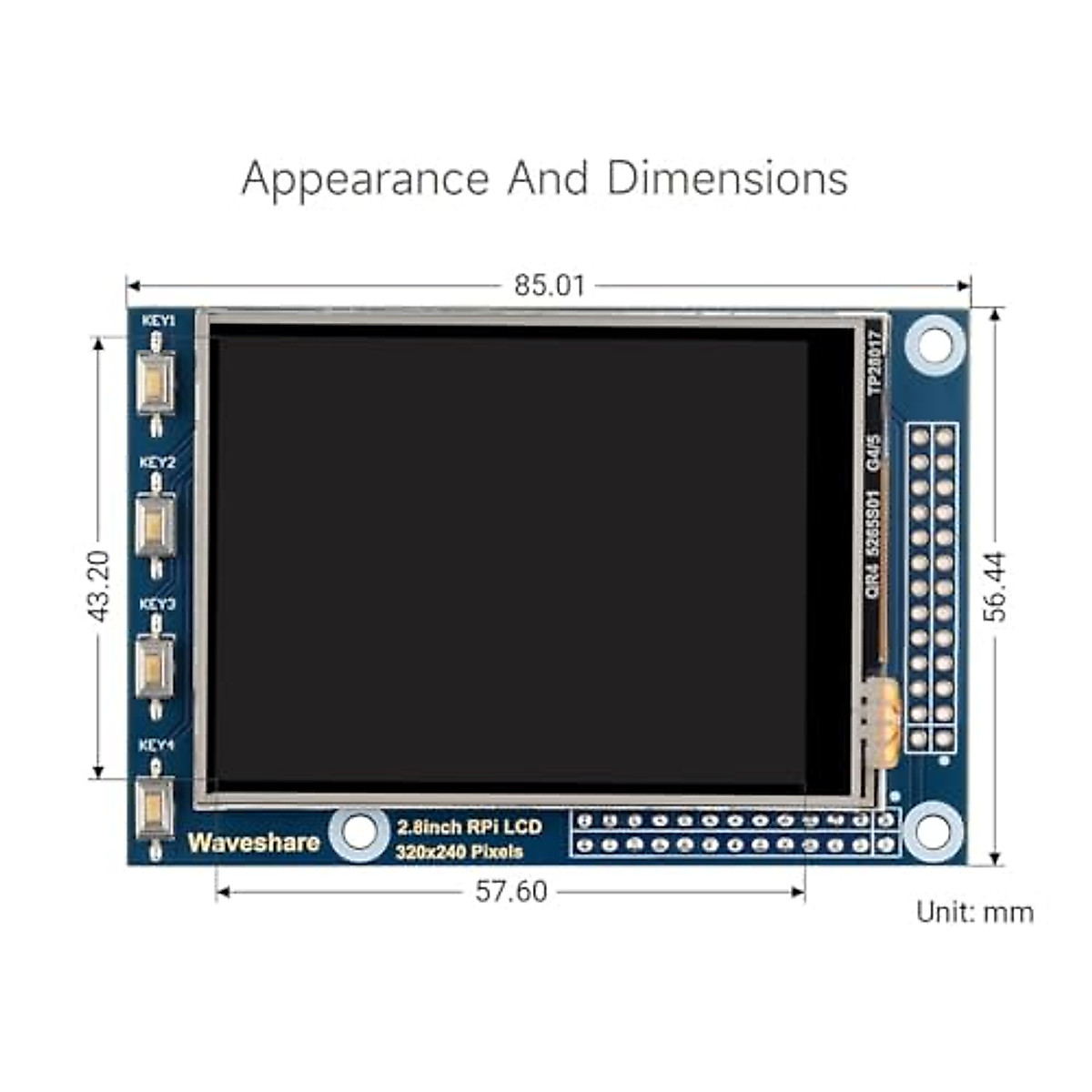 Waveshare 2.8inch Resistive Touch Screen TFT LCD, Compatible with Raspberry Pi 5/4B/3B/Zero/Zero W/Zero 2W/Pico/Pico W/Pico WH, 320x240 Resolution