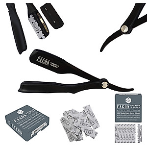 100 BLADES + Facón Professional Classic Japanese Straight Edge Barber Razor - Salon Quality Cut Throat Shavette