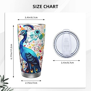 Color Peacock Tumbler with Lid and Straw 20oz Stainless Steel Car Cup for Hot and Cold Drinks, Double Wall Insulated Travel Coffee Mug Reusable Drink Thermos Cup Birthday Gifts