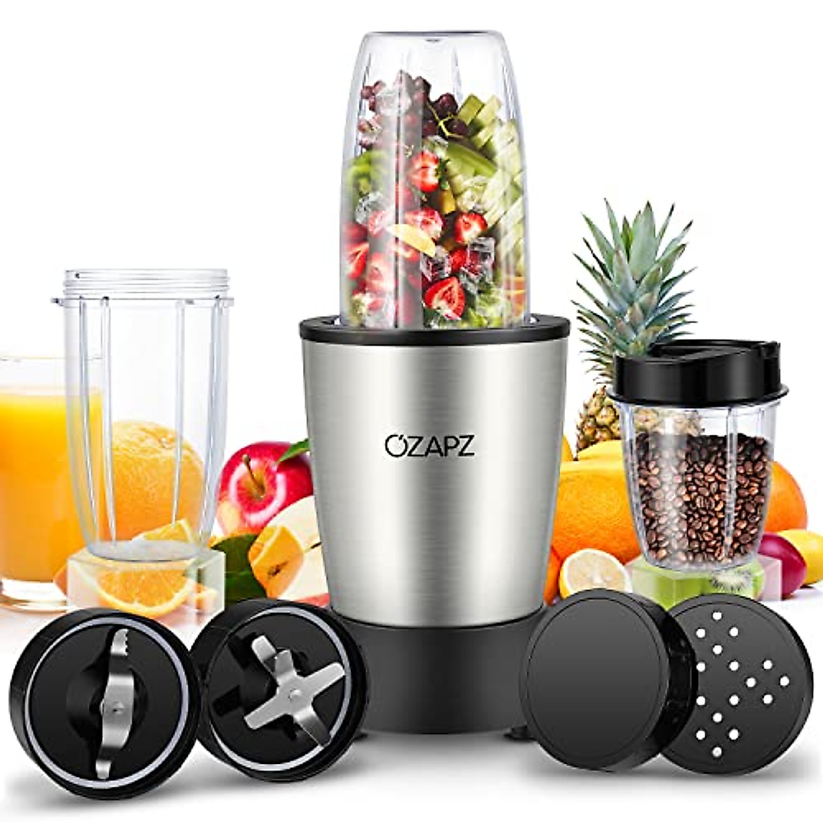 700W Smoothie Blender, OZAPZ Personal Blender for Shakes and Smoothies, Bullet Blender for Sports, Fruit Juice, Protein Drinks, Grinder, Fruit Mixer with Blending and Grinding Blades, 2 Portable Cups