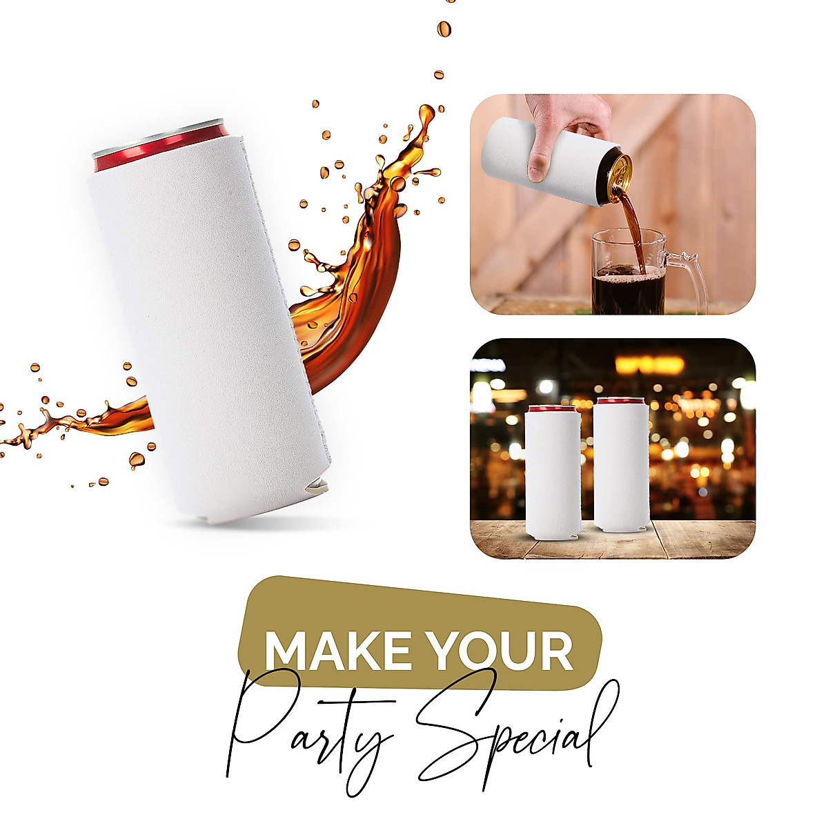Blank Slim Can Cooler Sleeves, Foldable Slim Can Insulator Made of Neoprene, Slim Beverage Cooler for Beer & Soda, Skinny Sublimation Can Cooler 12oz , Set of 12, White - Your Dream Party Shop