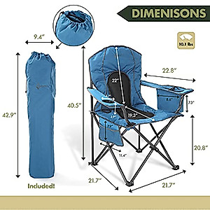 ARROWHEAD OUTDOOR Portable Folding Camping Quad Chair w/ 4-Can Cooler, Cup-Holder, Heavy-Duty Carrying Bag, Padded Armrests, Supports up to 330lbs