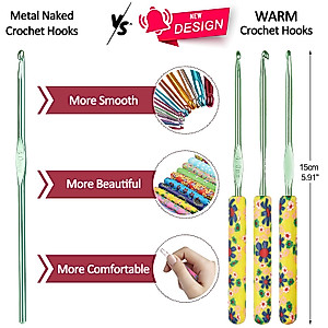 Coopay 12PCS Warm Crochet Hooks Plus & 8PCS Blue Porcelain Pattern Ergonomic Handle Crochet Needles, Crochet Kit Crochet Hook Set Ergonomic Soft Grip Crochet Needles Ideal Knitting Crochet Supplies