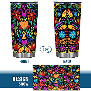 SAVHOQIR 20 oz Tumbler Mexican Boho Floral Stainless Steel Vacuum Insulated Travel Tumblers with Lid Double Wall Insulated Travel Mug Coffee Cup for Ice Hot Drinks