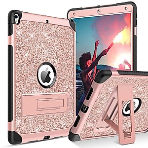 BENTOBEN for iPad Air (3rd Gen) 10.5" 2019 Case, iPad Pro 10.5" 2017 Case,Glitter Sparkly 3 Layers Heavy duty Shockproof Protective Hybrid Hard PC TPU Bumper Kickstand Kids iPad Air 3 Cover, Rose Gold