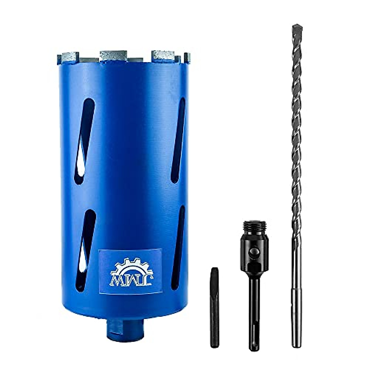 Jeremywell Dry Diamond Drill Core Bit for Brick and Concrete with Pilot Bit - 5" (127mm) Diameter with SDS Plus Arbor for #30/40 Diamond, Laser Welded