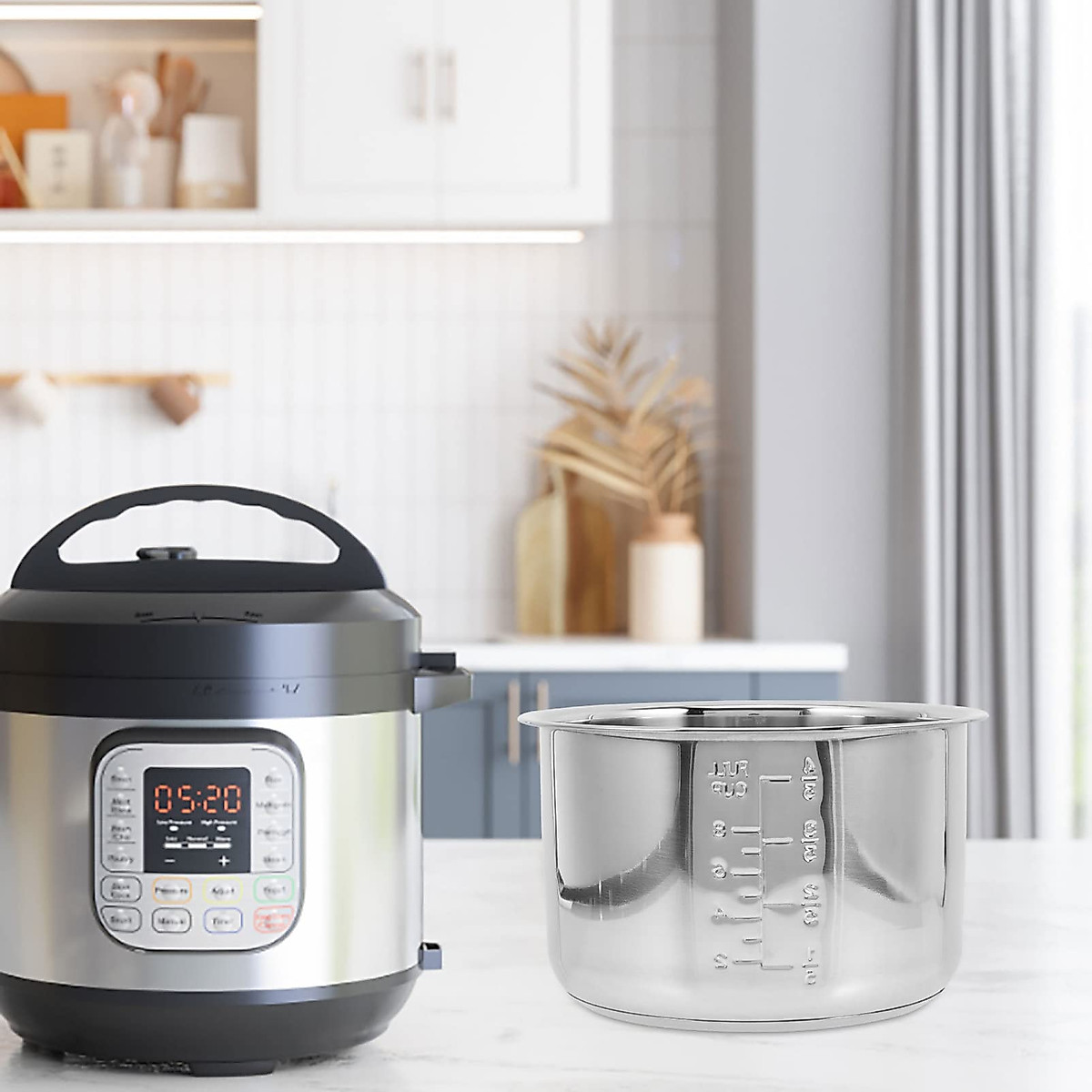 Zerodeko Power Cooker Replacement Inner Pot Non-Stick Interior Stainless Steel Inner Cooking Pot Pressure Cooker Inner Pot for Power Pressure Cooker Rice Cooker 4L