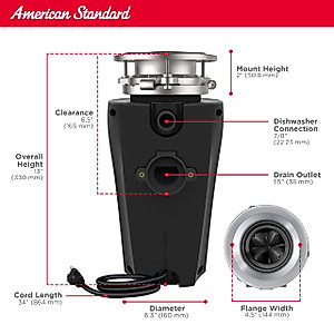 American Standard 10-US-AS-5 Garbage Disposer, 1/2 HP Economy, Black