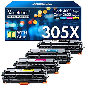 Valuetoner Remanufactured Toner Cartridge Replacement for HP 305A 305X CE410A CE410X CE411A CE412A CE413A for Pro 400 M451dn M451nw M475dn M475dw M451dw M375nw Pro 300 M351A Printer (4-Pack)