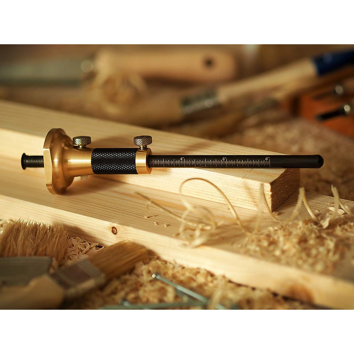 Wheel Marking Gauge Kit - 2 Extra Cutter Wheels, Roll Stop Head, Micro Adjuster, Metric Imperial Ruler, 7'' Brass Marker Tool for Woodwork