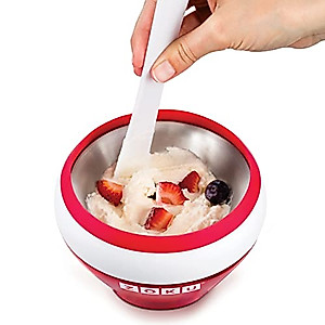ZOKU Ice Cream Maker, Compact Make and Serve Bowl with Stainless Steel Freezer Core Creates Soft Serve, Frozen Yogurt, Ice Cream and More in Minutes, BPA-free, Red