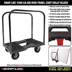 SNAP-LOC 1500 LB All-Terrain Panel CART Dolly Black with Steel Frame, 6 inch Solid Rubber casters, Panel Bars and Optional E-Strap Attachment