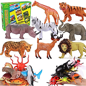 40PCS Large Animals Figures Toys Realistic Farm Animals Wild Zoo Animals Dinosaur Insect Sea Animals Figures Preschool Learning Playset for Toddlers Kids