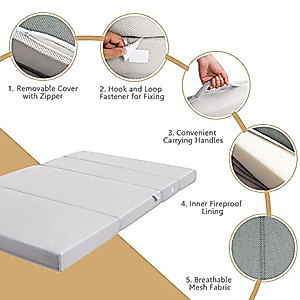 KOMFOTT 4- Inch Tri Folding Mattress Full XL Size, Foam Mattress with Removable & Washable Cover, Trifold Guest Bed Foam Mattress Sofa Bed Sleeper