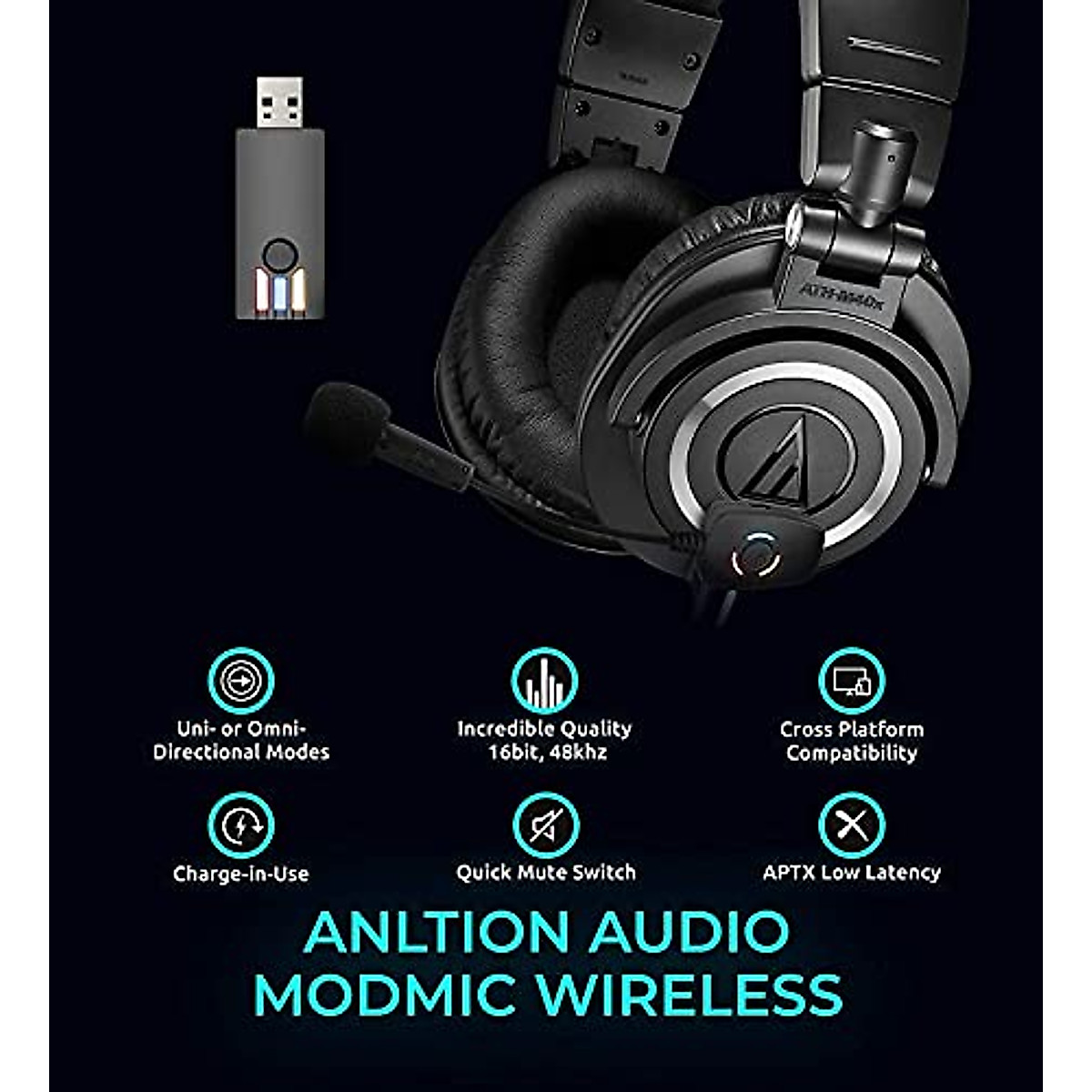 Audio Technica ATH-M40x Professional Studio Monitor Headphone Black Bundle with Antlion Audio ModMic Wireless, Blucoil 6' 3.5mm Extension Cable, Headphone Amp, Headphone Hook and Slappa Headphone Case
