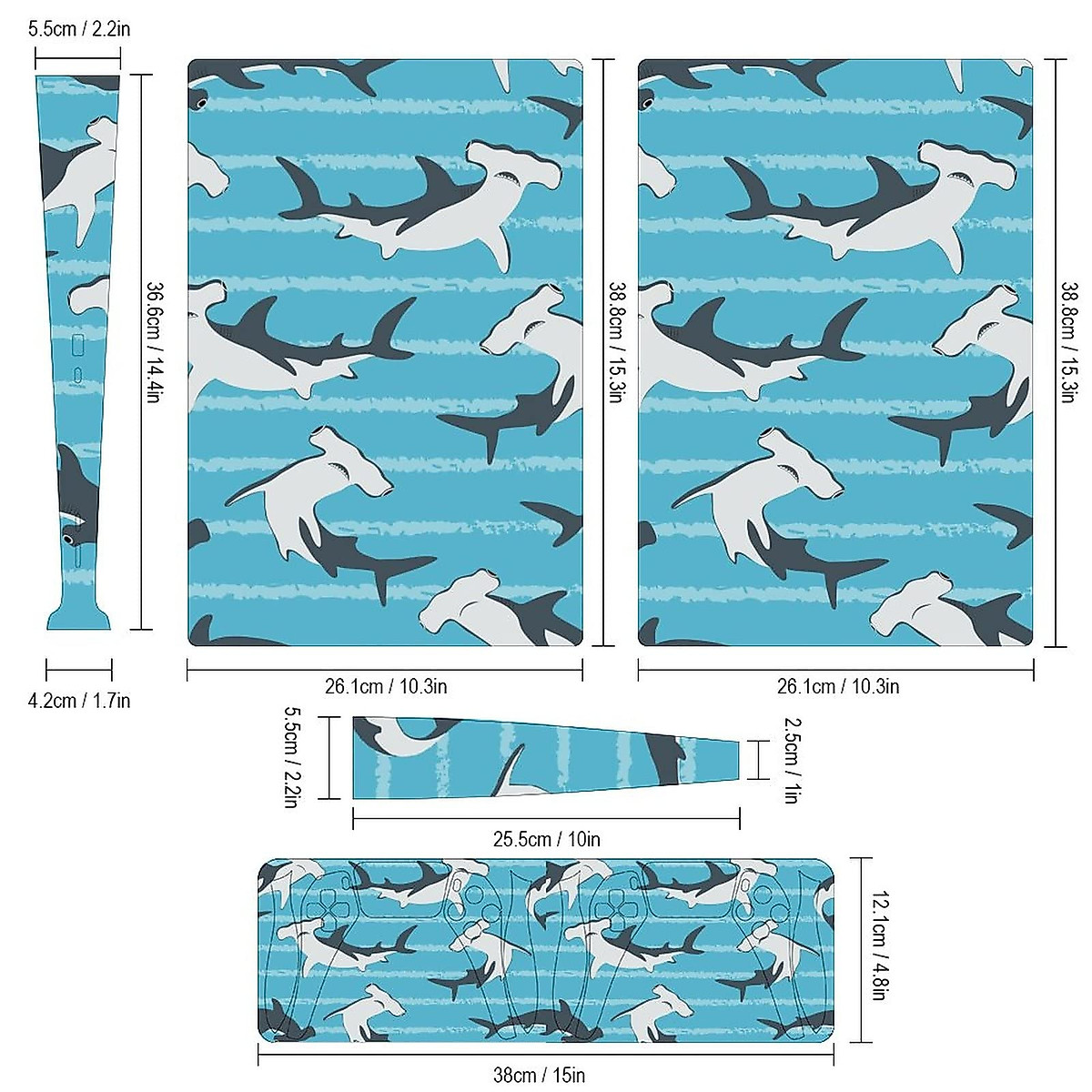 Hammerhead Shark Pattern Full Protective Skin Cover Design Wrap Decal Sticker Compatible with PS5 Digital Edition Console and Controller