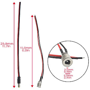 SDTC Tech 3 Sets 5.5 x 2.5 MM 10A DC Power Jack Socket Threaded Female Mount Connector Adapter & 12V Male DC Power Pigtail Cable with Dustproof Plug