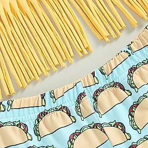 Toddler Baby Girl Summer Clothes Short Sleeve Tshirt Tassel Top Bell Bottoms Pants Spring Outfit Boho Clothing (Yello-Tacos Nacho,6-12 Months)