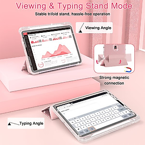 iPad Air 11 Inch Case 2024, iPad Air 5th/4th Gen Case 2022/2020 10.9 Inch with Pencil Holder, Auto Wake/Sleep, Sparkly Glitter Trifold Stand Leather Cover with Shiny Clear TPU Back, Rose Gold