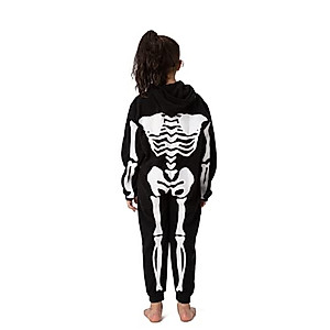 Spooktacular Creations Halloween Unisex Skeleton Costume Pajama Kids Jumpsuit Dress Up Party Hoodie Cosplay, XL