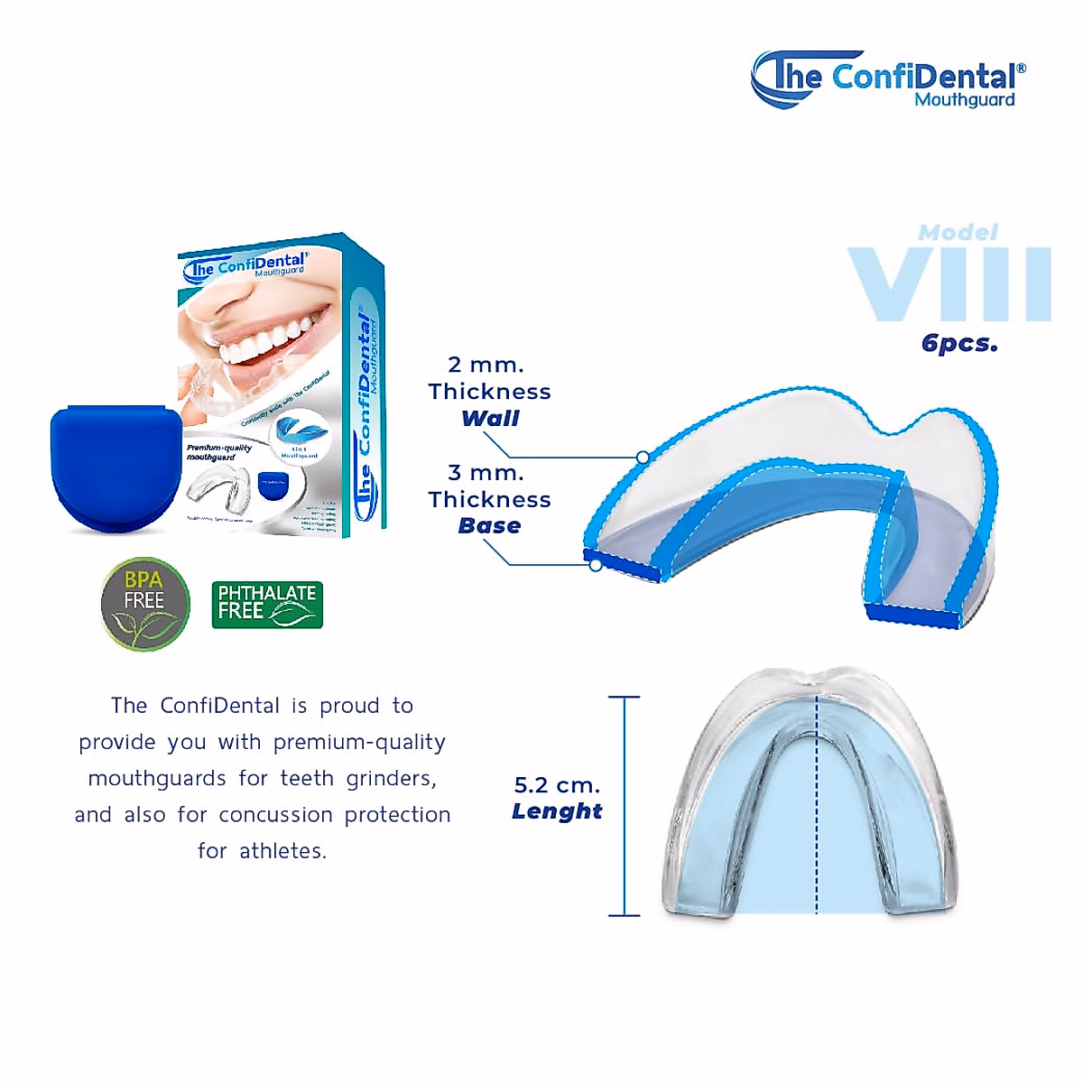 The ConfiDental Mouth Guard for Grinding Teeth at Night - Model for Small Mouth Pack of 6 Moldable Dental Night Guards for Teeth Grinding and Clenching Teeth Grinding Mouth Guard for Sleep