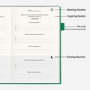 The Gratitude Journal: Just Five Minutes a Day to Inspire Thankfulness, Mindfulness, Positivity, Happiness,Upgraded with Pen Holder, Inner Pocket & Elastic Closure Band (Earth Green)