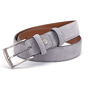 Ground Mind Extra Thickness Suede Leather Belt for Men,34,Grey