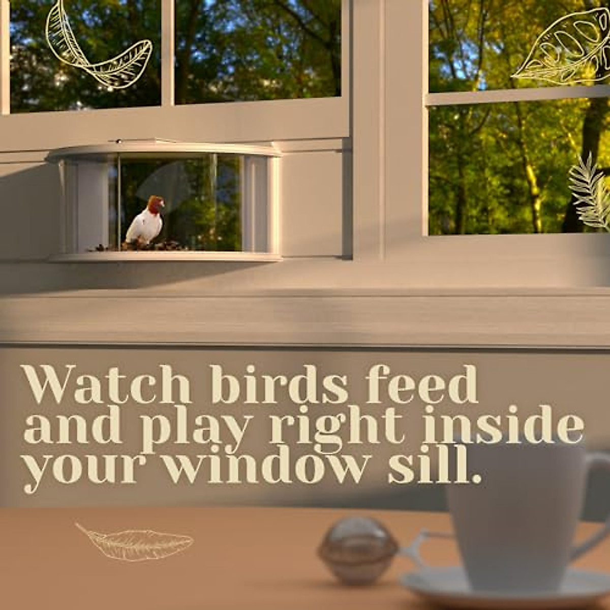 Skybox Window Bird Feeder Inside House - 180 Clear View of Birds Feeding - Bird Box Fits Windows 30-41 inches - Including Rain Cover Slide