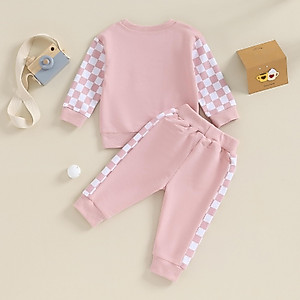 BeQeuewll Baby Girl Clothes Fall Winter Outfits Long Sleeve Sweatsuit Checkboard Sweatshirt and Pants Toddler Infant Clothing (pink, 6-12 Months)
