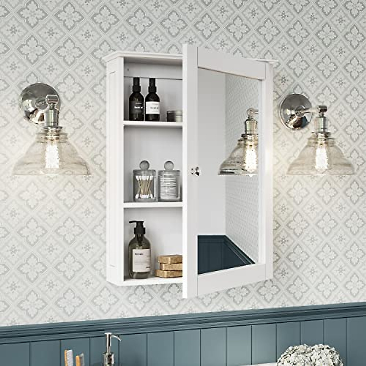 RiverRidge Ashland Wall-Mounted Medicine Cabinet Mirror with Adjustable Shelves - White Bathroom Mirror with Storage