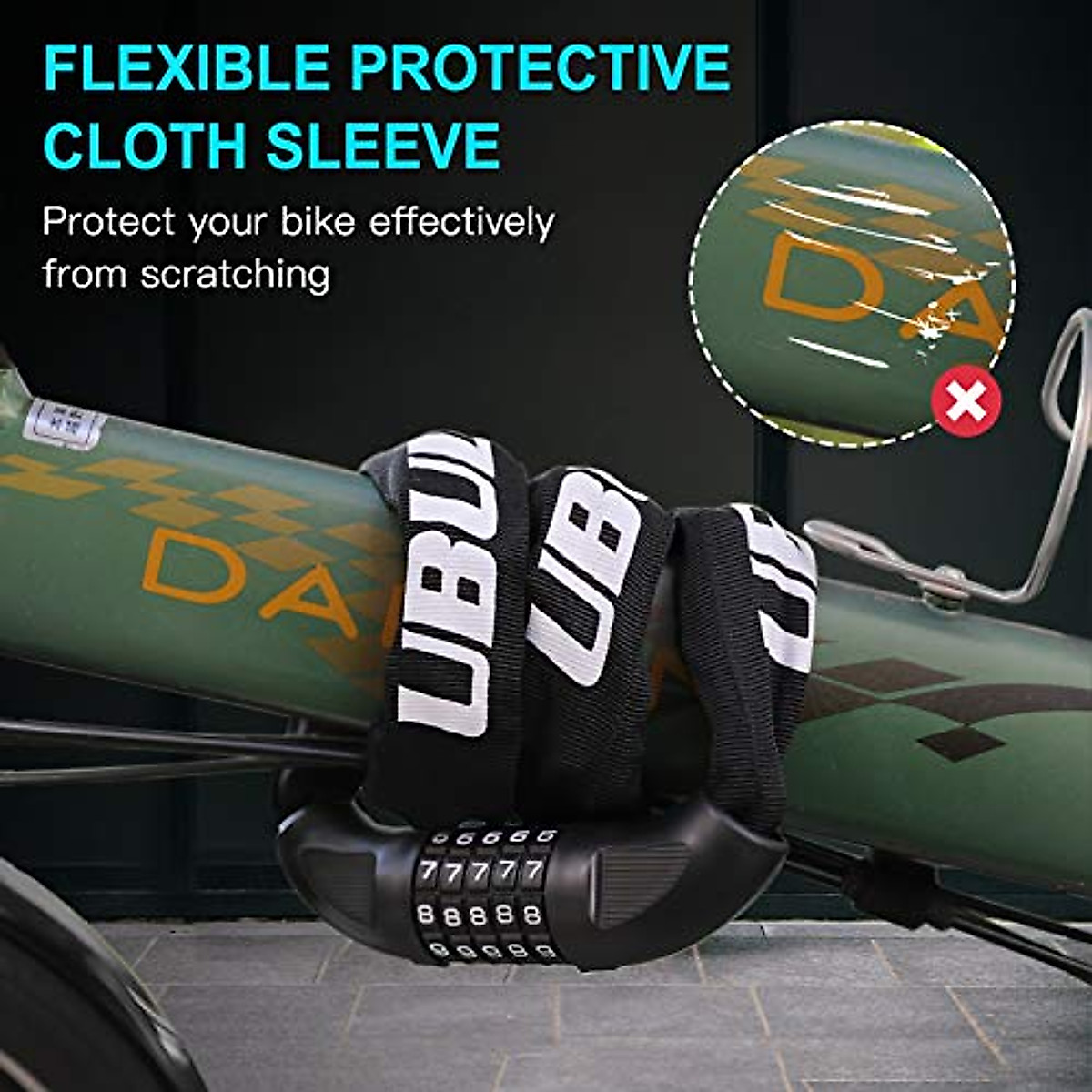 UBULLOX Bike Chain Lock 3FT Bike Lock 5-Digit Combination Bike Lock Anti-Theft Bicycle Lock 6mm Thick Resettable Bike Lock Chain for Bicycle, Motorcycle, Scooter, Gate, Fence