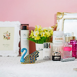 YU FENG 3.7inch Enamel Blue Gems Swan Trinket Box Hinged Hand-Painted Jewelry Storage Ring Holder Keepsake Box Animal Figurine Collectible Wedding Favor Gift