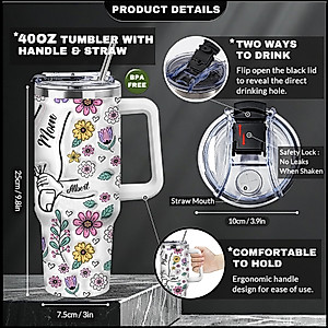 BMYDIY Mothers Day Birthday Gift for Mom Grandma, Personalized 40 Oz Tumbler with Handle and Straw, Custom Extra Large Stainless Steel Insulated Cup Coffee Mug Travel Mug with Name