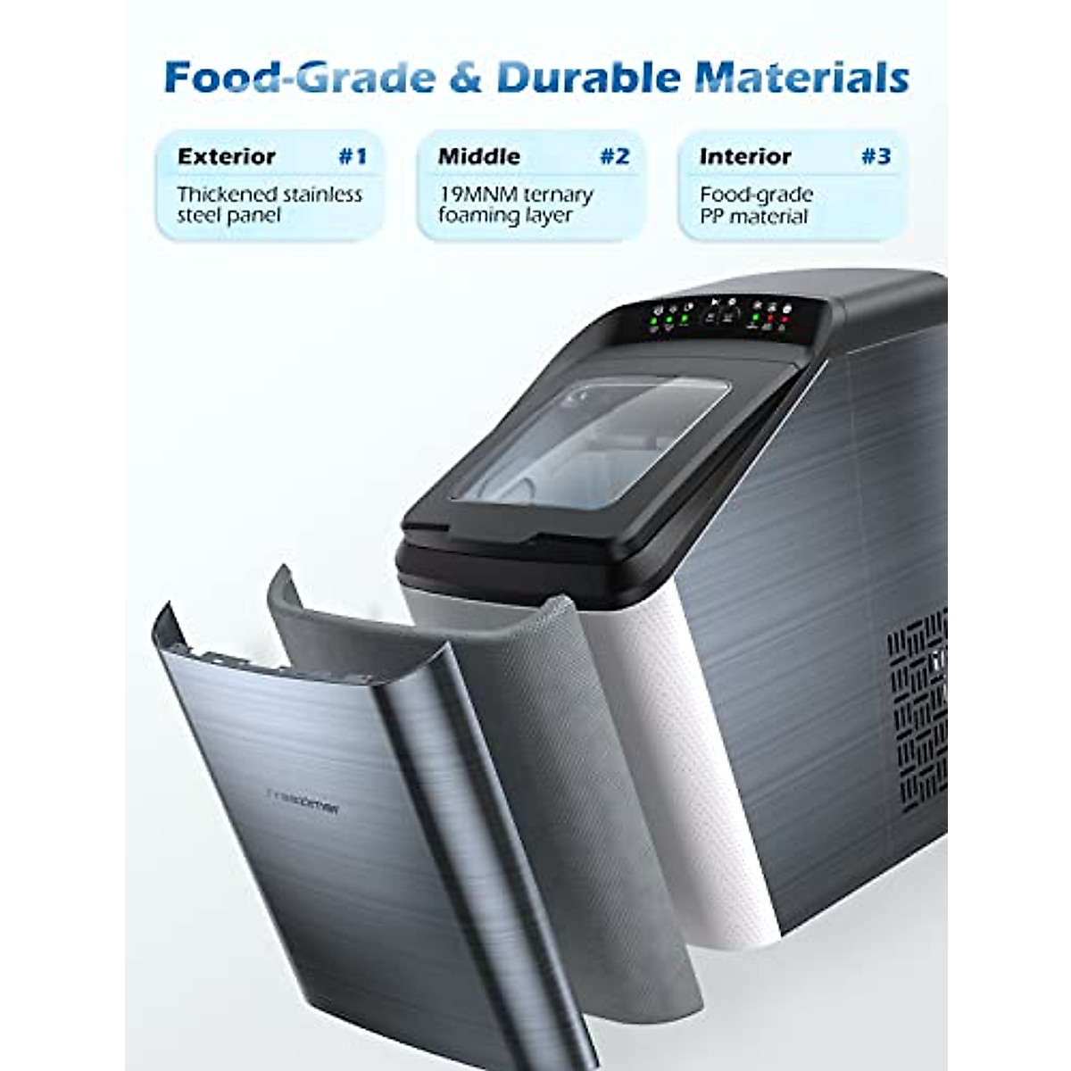 Freezimer DreamiceX1| Ice Makers Countertop Self-Cleaning, Portable Ice Maker Machine Countertop, 9 Cubes Ready in 7-10 Mins, 2 Size Ice Cubes Bullet Ice Machine | 33lbs/24h Silver