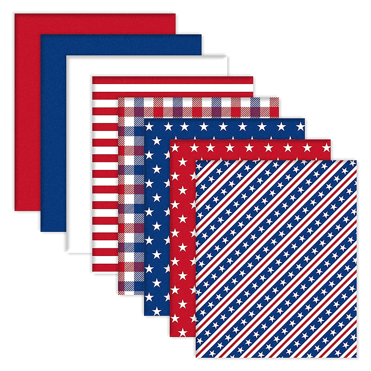 Whaline 8Pcs Patriotic Cotton Fabric Bundles Red Blue White Star Stripe Fat Quarters 4th of July Quilting Patchwork for Independence Day DIY Handmade Craft Party Decor, 10 x 10 Inch