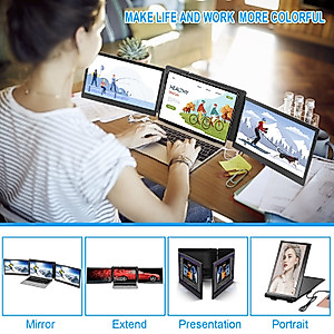 OFIYAA P2 Pro Portable Triple Monitor for Laptop, 13.3 ” Laptop Monitor Screen External Dual Screen Extender with One Cable Connect for 13”-16.5” Mac Windows Chrome Laptop/MacBook PC/PS5/Switch