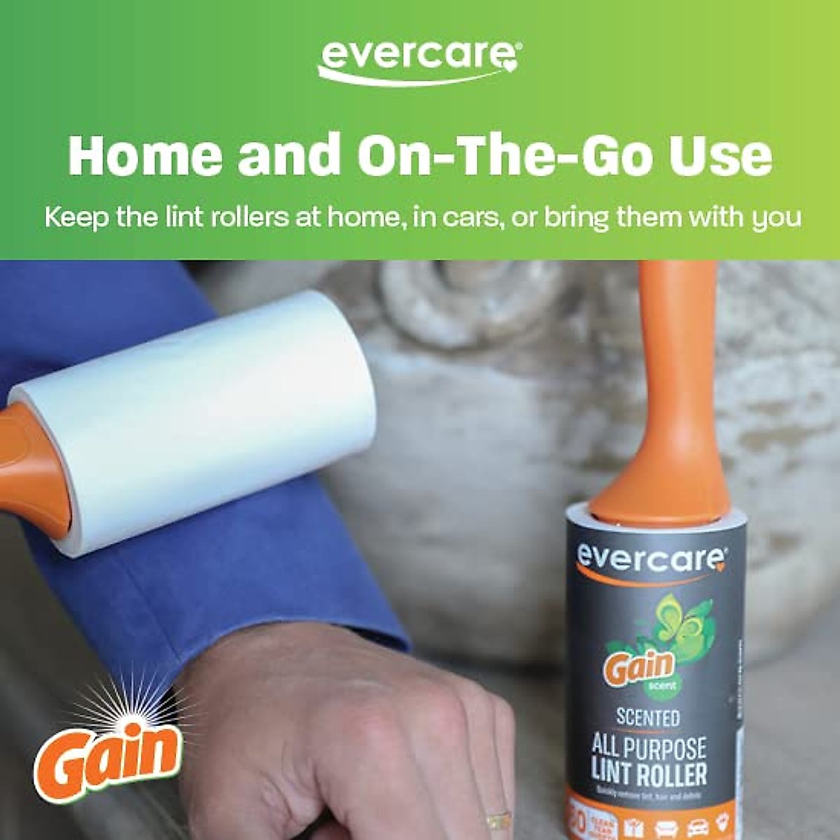 Evercare Gain Scented All-Purpose Lint Roller Value Pack with 2 Lint Rollers and 3 Refill Rolls, 60 Sheets Each Multicolor
