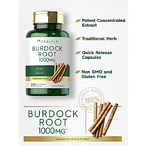 Carlyle Burdock Root | 1000 mg | 200 Capsules | Non-GMO and Gluten Free Formula | Traditional Herb Supplement | Arctium Lappa Extract