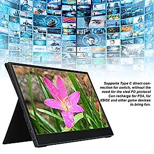 Shanrya Portable Laptop Monitor, Double Speaker 13.3 Inch External Screen Ultra Slim 1440P IPS HDR Type C for Phones for Travel (US Plug)