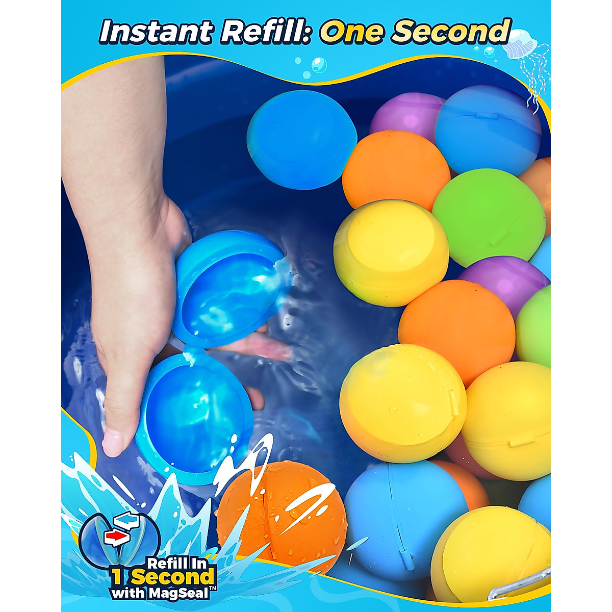 KOKODI Reusable Water Balloons Quick Fill Self Sealing, Refillable Water Bombs for Kids Adults, Latex-Free Silicone Splash Water Ball for Summer Fight ball Game Pool Party Beach Outside Toy activities