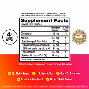 MegaRed Krill Oil 350mg Omega 3 Supplement, 1 Dr Recommended Krill Oil Brand with EPA, DHA, Astaxanthin & Phopholipids, Supports Heart, Brain, Joint and Eye Health - 130 Softgels (130 servings)