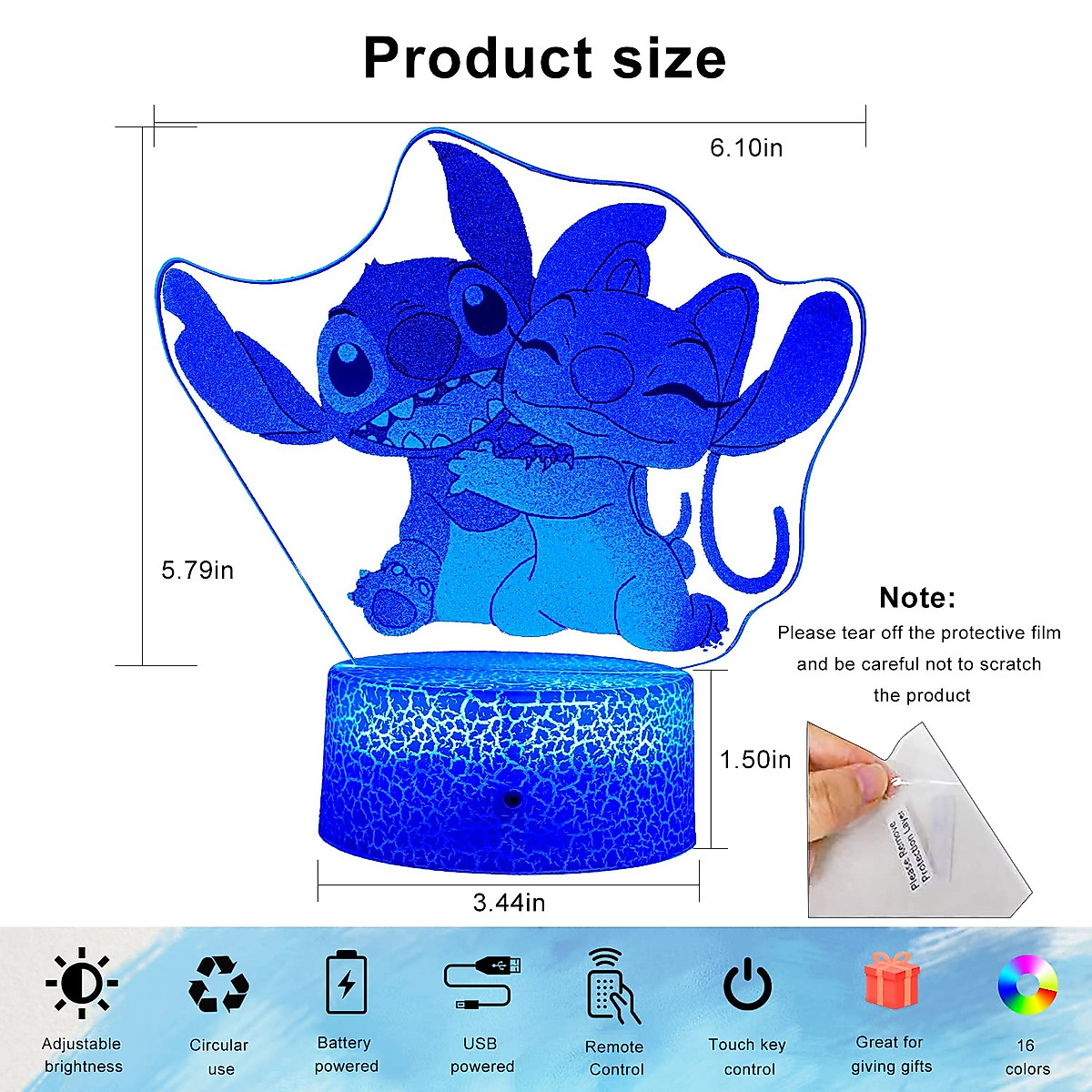 qiujonvy Stitch Night Light,Stitch Lamp with Remote & Smart Touch 16 Colors Changing Dimmable Anime Table Lamp, as Perfect Birthday Xmas Stitch Gifts for Boys and Girls