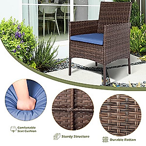 PAIQIAN Patio Furniture Set 3 Pieces of Outdoor Furniture, Patio Table and Chairs with Thick Cushion Sectional Outdoor Set, Manual Wicker Patio Conversation Set for Porch Backyard Lawn Garden Pool